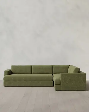 Quince Sierra Curved Arm L Sectional In Performance Boucle Fern