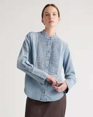 Quince Distressed Denim Tuxedo Shirt