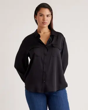 Quince Washable Stretch Silk Utility Long Sleeve Blouse