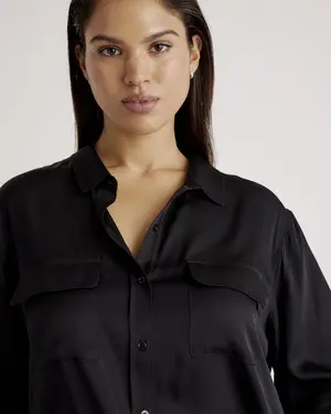 Quince Washable Stretch Silk Utility Long Sleeve Blouse