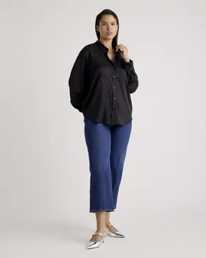 Quince Washable Stretch Silk Utility Long Sleeve Blouse
