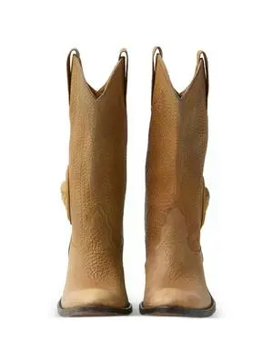 Versace Grained Leather Texan Boots With Medusa Cameo