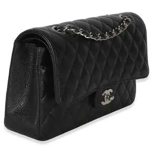 Chanel Quilted Caviar Double Flap Bag - Black