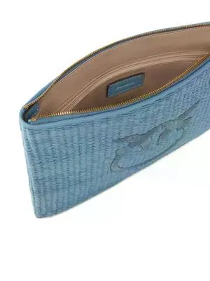 Pinko Raffia Clutch With Embroidered Love Birds Logo - Blue