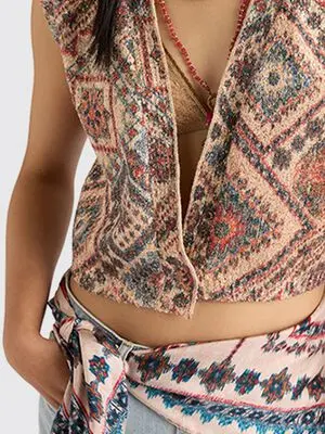 Momoni Vintage Ethnic Pattern Cotton Blend Vest