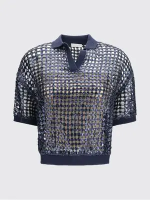 Brunello Cucinelli Sequined Silk And Linen Knit Polo - Blue