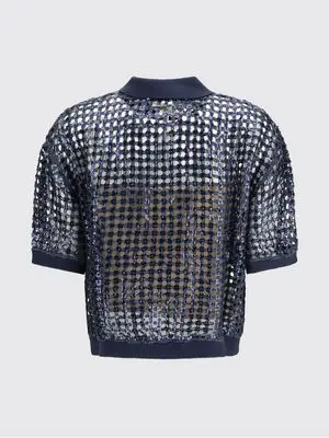 Brunello Cucinelli Sequined Silk And Linen Knit Polo - Blue