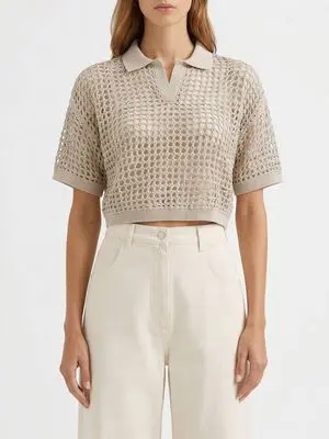 Brunello Cucinelli Sequined Silk And Linen Knit Polo - Ivory