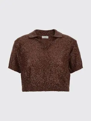 Brunello Cucinelli Sequined Linen Cashmere And Silk Polo Shirt - Brown