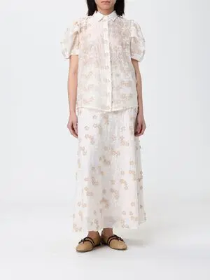HANITA Sangallo Lace Shirt With Puff Sleeves
