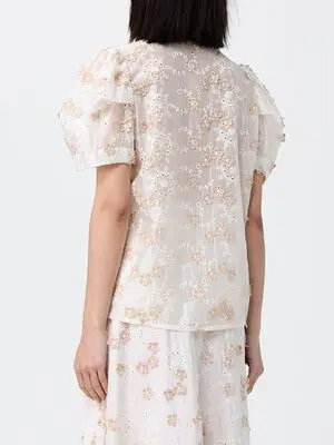HANITA Sangallo Lace Shirt With Puff Sleeves