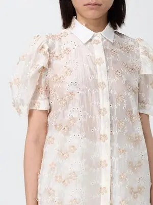 HANITA Sangallo Lace Shirt With Puff Sleeves
