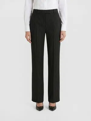 Alexander McQueen Pinstriped Wool Tailored Trousers - Black