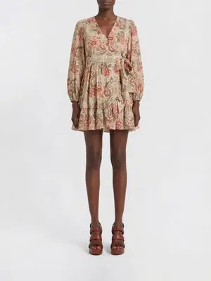 Zimmermann Floral Print Cotton Wrap Mini Dress - Sage
