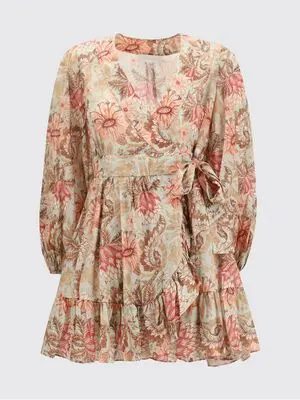 Zimmermann Floral Print Cotton Wrap Mini Dress - Sage