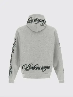 Balenciaga Oversized Cotton Hooded Sweatshirt With Logo - Grey