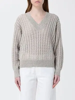 Brunello Cucinelli V-neck Knit With Sequin Embellishment - Beige