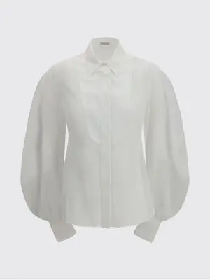 Brunello Cucinelli Cotton Shirt With Embroidered Plastron And Balloon Sleeves