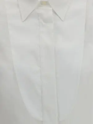 Brunello Cucinelli Cotton Shirt With Embroidered Plastron And Balloon Sleeves