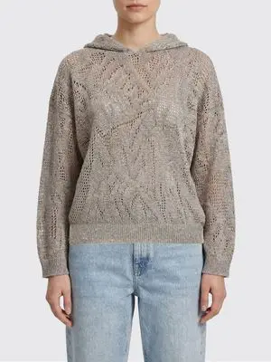 Brunello Cucinelli Linen And Cotton Knit Hoodie - Mud