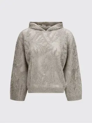 Brunello Cucinelli Linen And Cotton Knit Hoodie - Mud