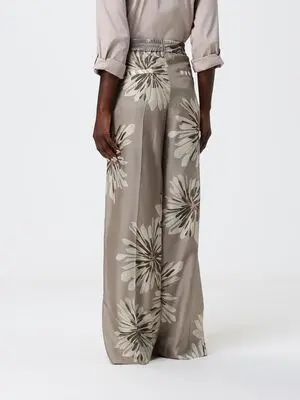 Brunello Cucinelli Wide-leg Silk Trousers With Floral Print - Kaki