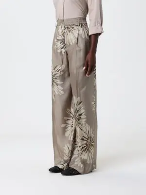 Brunello Cucinelli Wide-leg Silk Trousers With Floral Print - Kaki