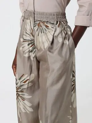 Brunello Cucinelli Wide-leg Silk Trousers With Floral Print - Kaki