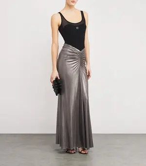 Lapointe Coated Jersey Ruched Maxi Skirt - Metallic
