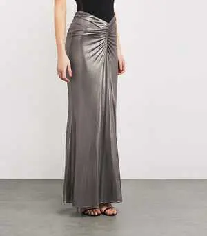 Lapointe Coated Jersey Ruched Maxi Skirt - Metallic
