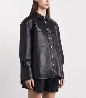 ANINE BING Leather-blend Dante Shirt - Black