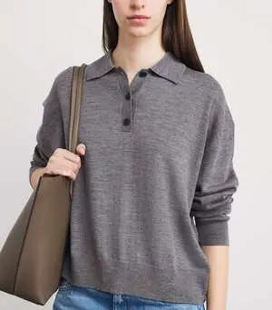 ANINE BING Wool-cashmere Lee Polo Sweater - Grey