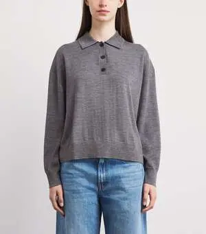 ANINE BING Wool-cashmere Lee Polo Sweater - Grey
