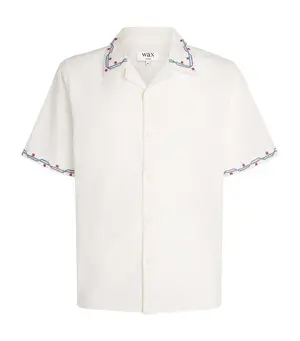 WAX LONDON Cotton-linen Embroidered Didcot Shirt - Ivory