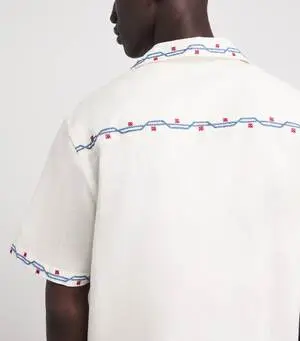 WAX LONDON Cotton-linen Embroidered Didcot Shirt - Ivory