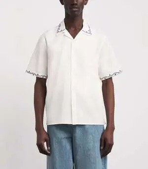 WAX LONDON Cotton-linen Embroidered Didcot Shirt - Ivory