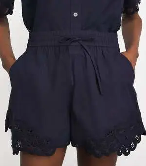 Veronica Beard Cotton Lace Vivaldi Shorts - Navy
