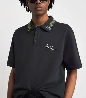 Amiri Cotton Embroidered Polo Shirt - Black