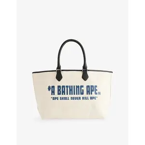 A BATHING APE Logo-print Canvas Tote Bag - Cream