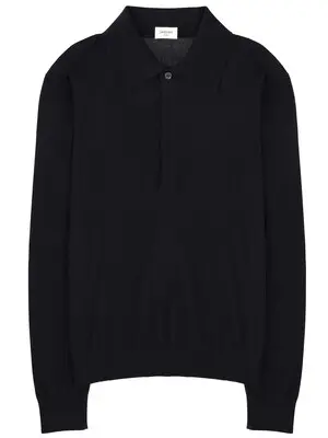 Saint Laurent Polo In Maglia Di Cotone E Seta - Blue