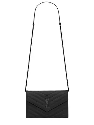 Saint Laurent Envelope Pochette With Cassandre Chain - Black