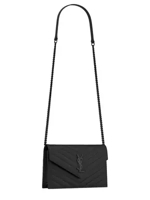 Saint Laurent Envelope Pochette With Cassandre Chain - Black