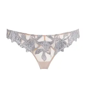 FLEUR DU MAL Foil Lily Embroidery Thong Silver