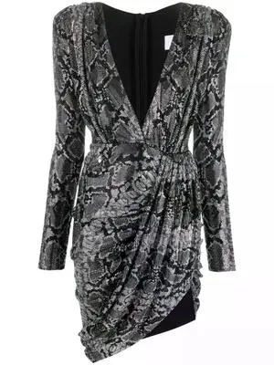 Philipp Plein Plunging V-neck Rhinestone Mini Dress