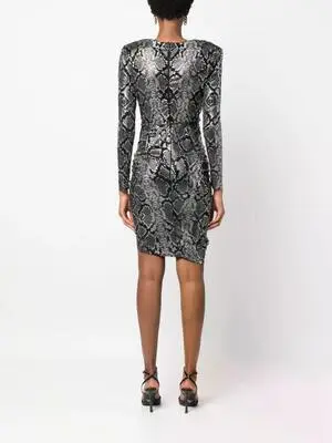 Philipp Plein Plunging V-neck Rhinestone Mini Dress