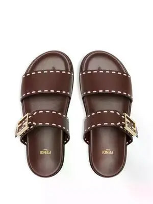Fendi Buckle Slippers - Brown