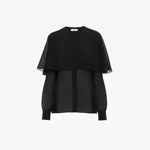 Chloé Cape Blouse In Georgette - Black