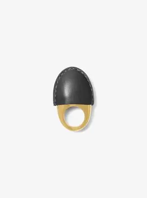 Michael Kors Leather-wrapped 24k-gold-plated Brass Dome Ring - Black