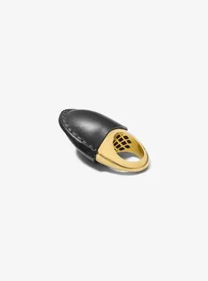 Michael Kors Leather-wrapped 24k-gold-plated Brass Dome Ring - Black