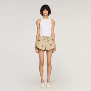 Sandro Floral Embroidered Striped Shorts